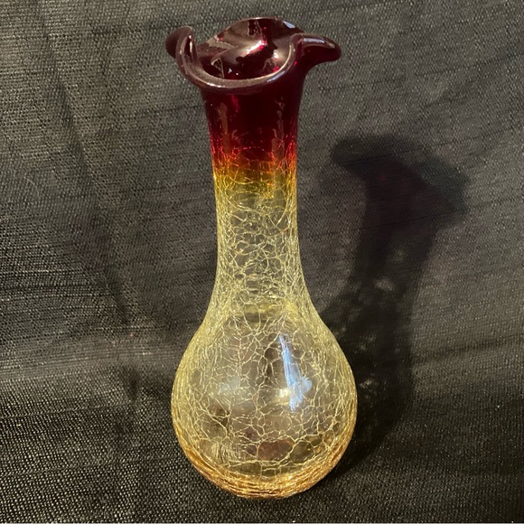 BLENKO | Accents | Vintage Blenko Amberina Crackle Glass Fluted Top ...